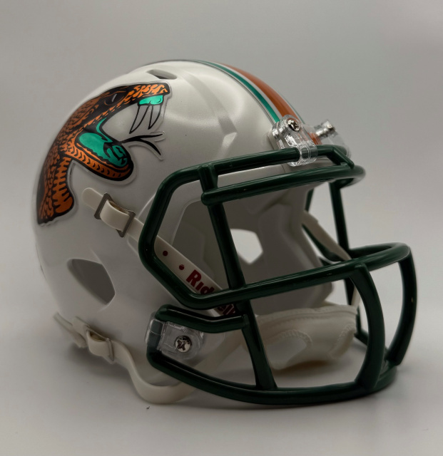Florida A&M Rattlers 2024 Riddell Speed Mini Helmet With Chrome Decals