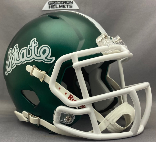 Michigan State Spartans 10-15-2022 Satin Green Helmet with State Script