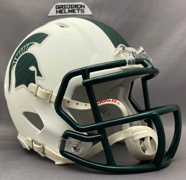 Michigan State Spartans 9-17-2022 Matte White Helmet with Green Mask