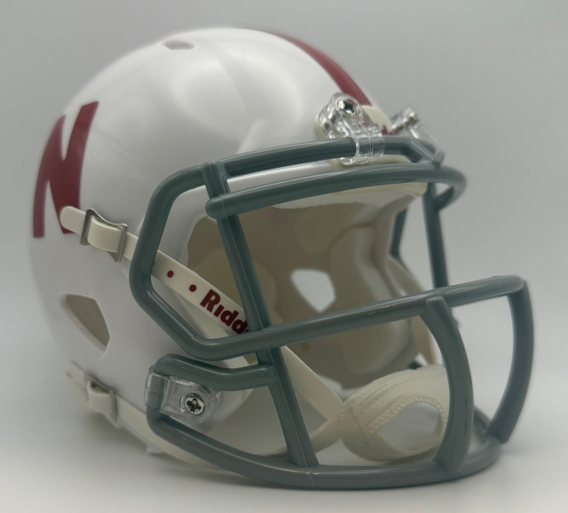 Nebraska Cornhuskers 1970-1981 with Gray Mask Riddell Speed Mini Helmet